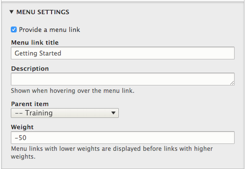 Menu Settings Websites